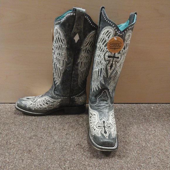 Corral | Shoes | Corral Womens Black Cross Wings Square Toe Western ...